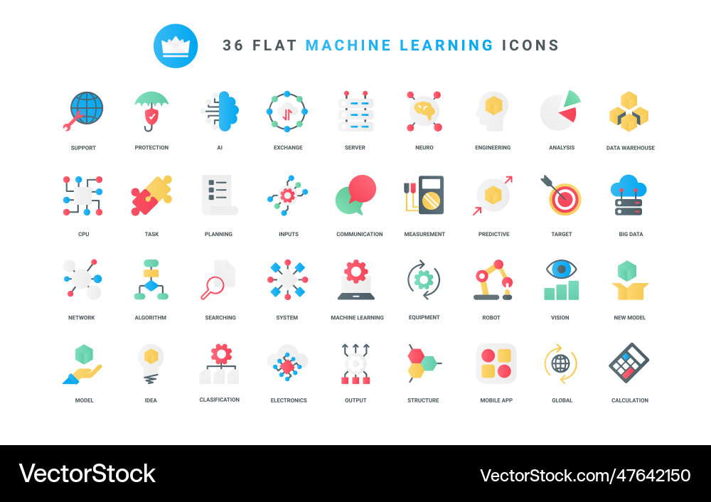 AI Data Analysis Icons - Smart Technology Vector Image