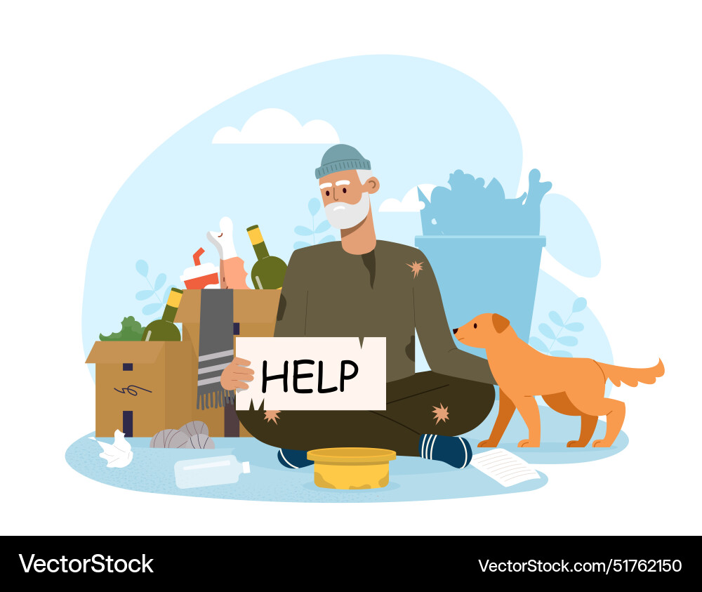 Beggar man ask help Royalty Free Vector Image - VectorStock