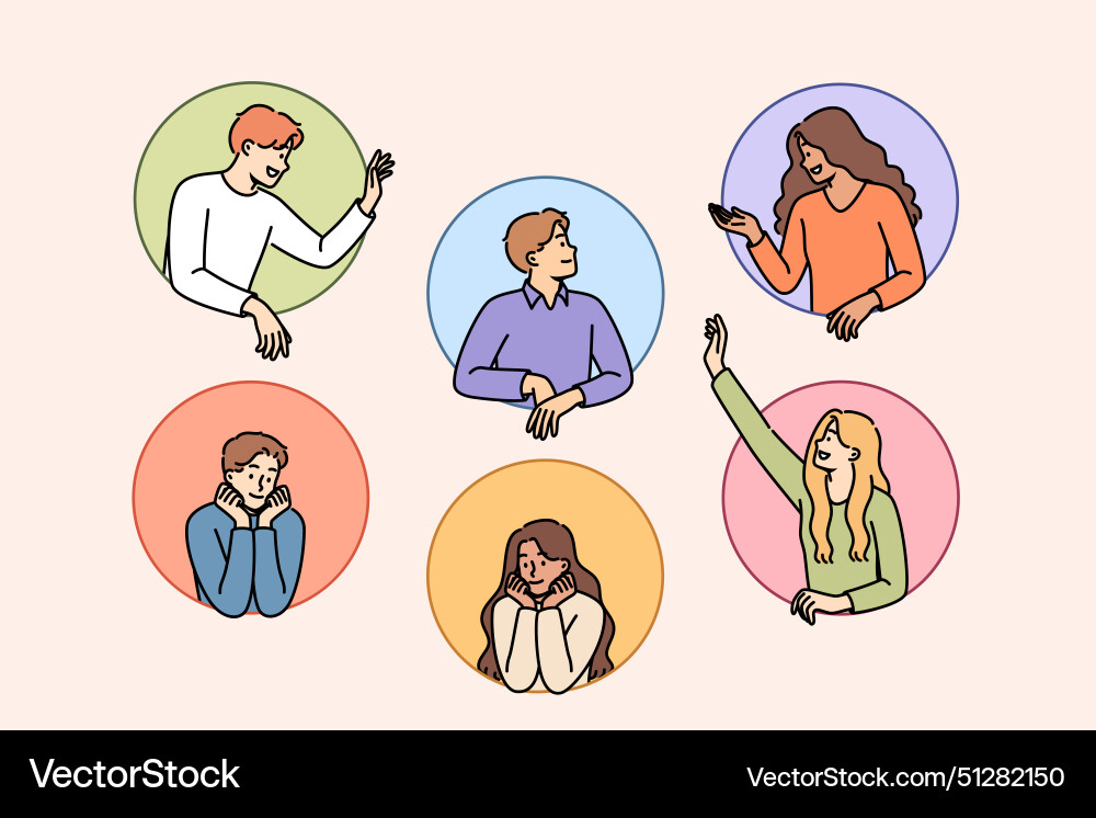 Communication of friendly people looking out from Vector Image