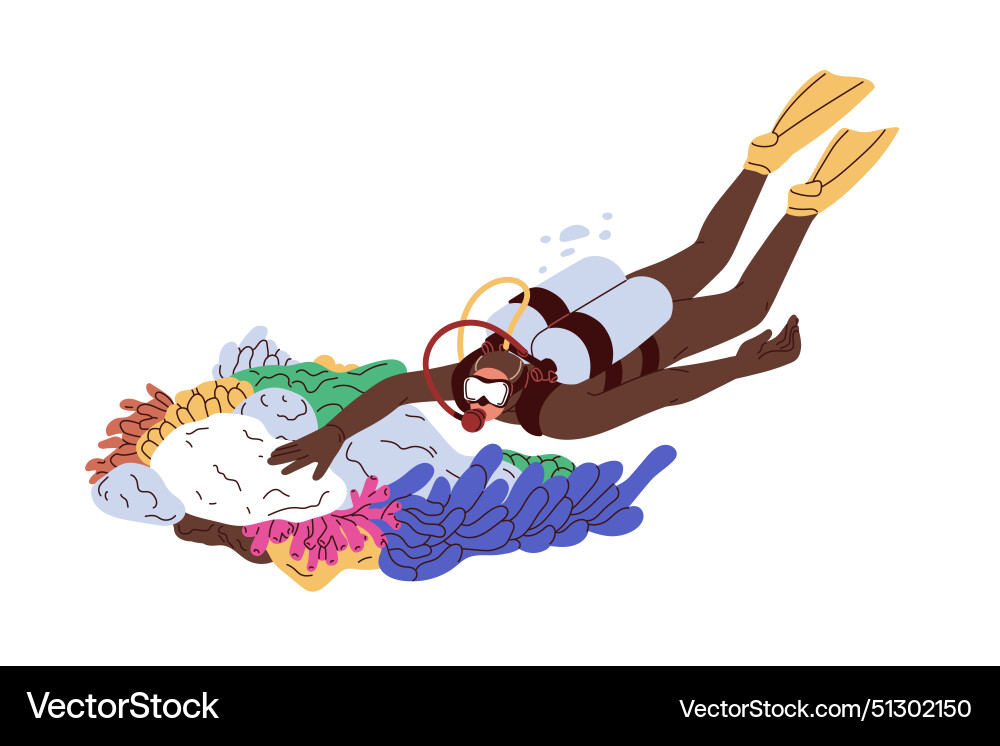 Diver at sea bottom underwater scuba diving Vector Image