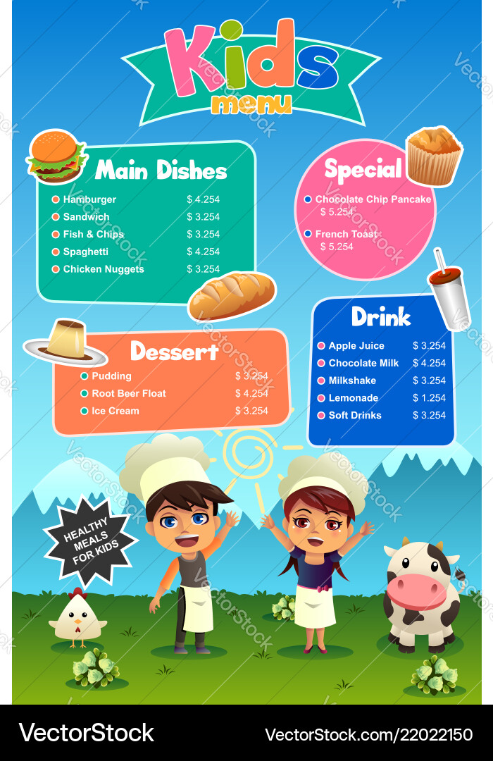 Kids meal menu Royalty Free Vector Image - VectorStock