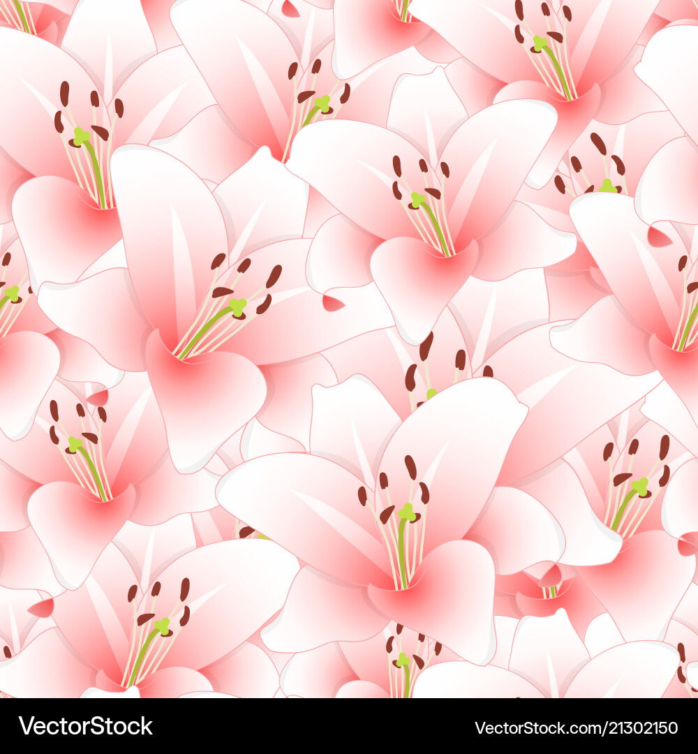 Pink lily flower seamless background Royalty Free Vector
