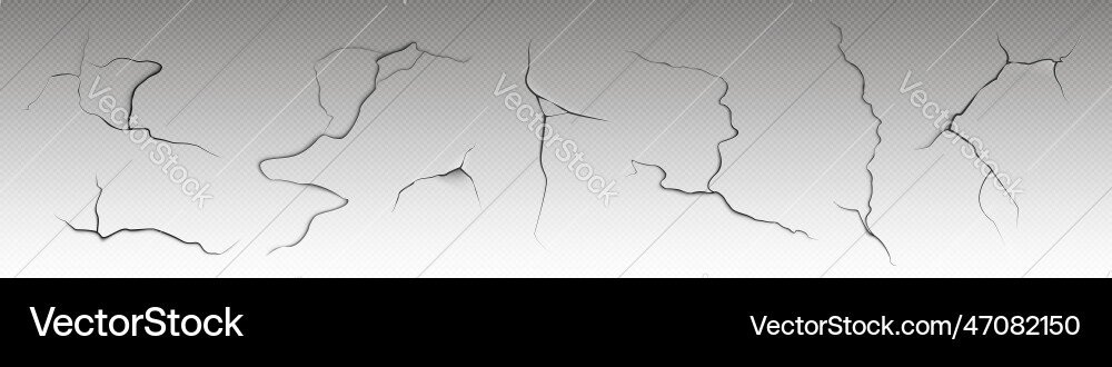 Realistic set of cracks on dry surface Royalty Free Vector