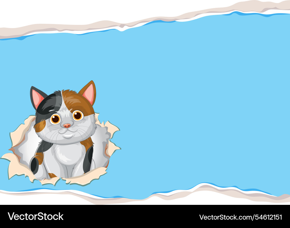 A cute cat peeks through torn paper Royalty Free Vector