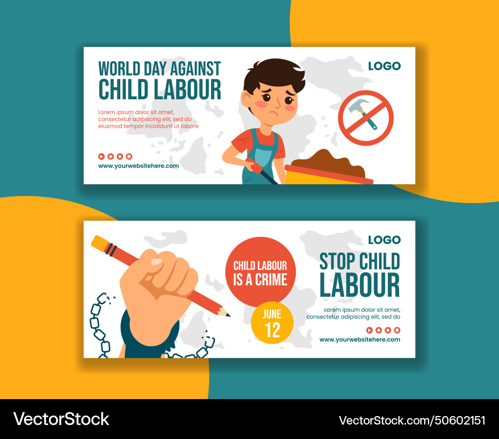 Against child labour horizontal banner flat Vector Image