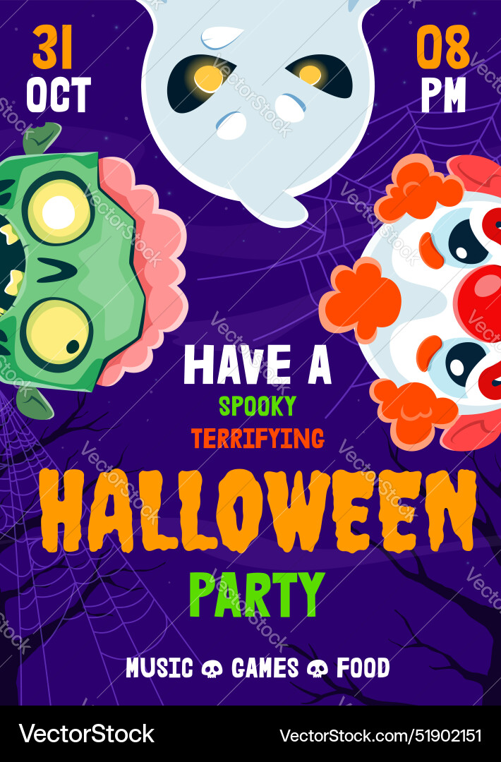 Clown ghost and zombie halloween party flyer Vector Image