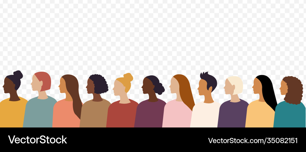 Different women border isolated transparent Vector Image