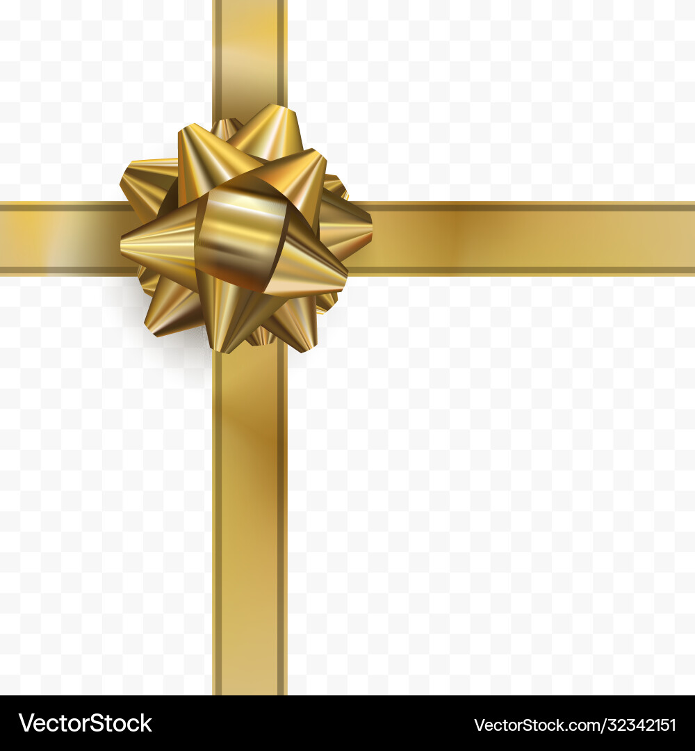 Golden bow with ribbon on transparent background Vector Image