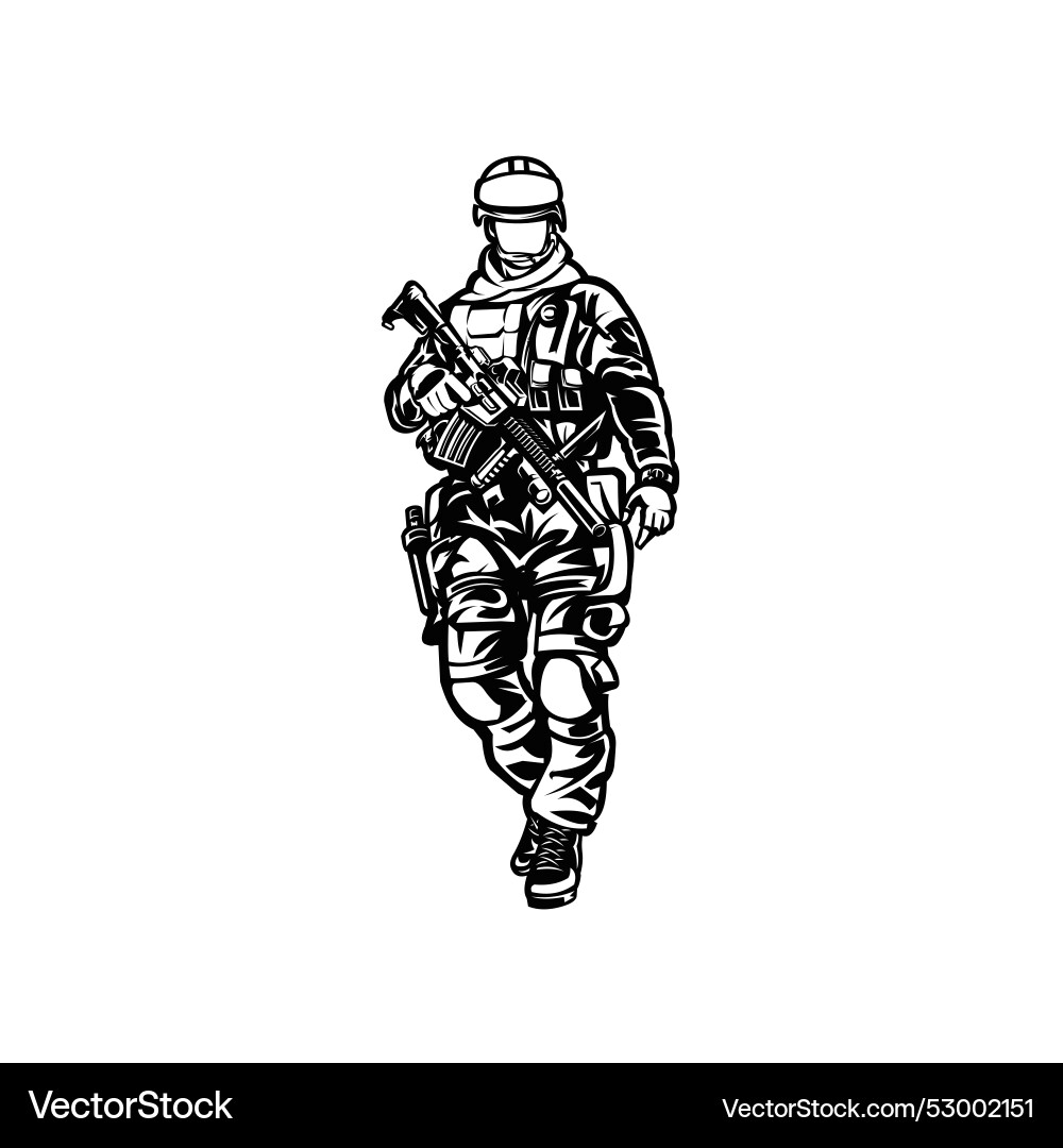 Military soldier in uniform with a machine gun Vector Image