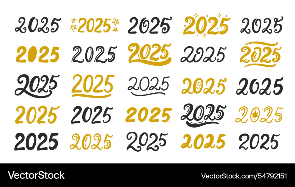 New year 2025 lettering numbers collection Vector Image