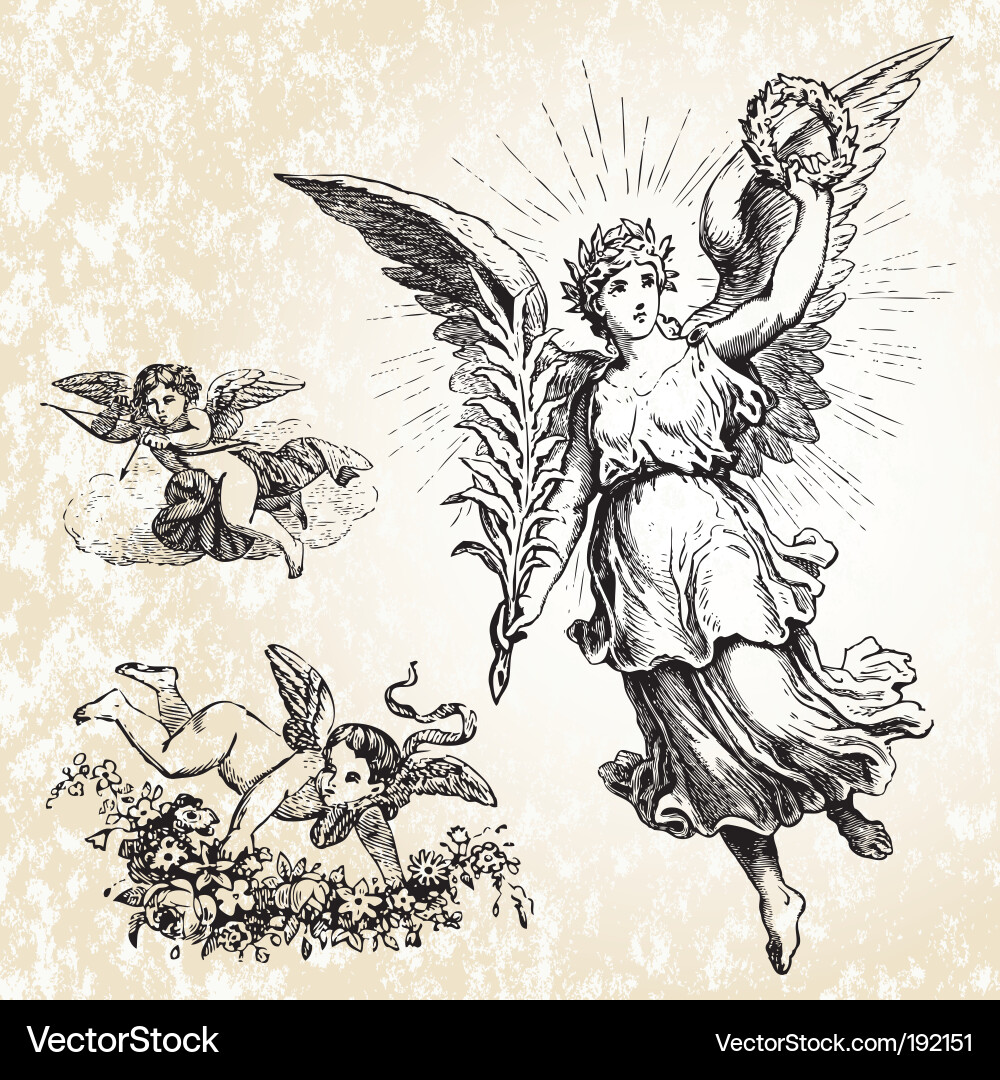 Vintage Angel Sketch Collection Royalty Free Vector Image