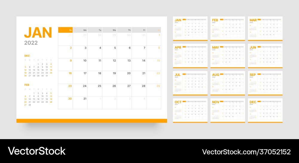 Calendar template for 2022 with week start Vector Image