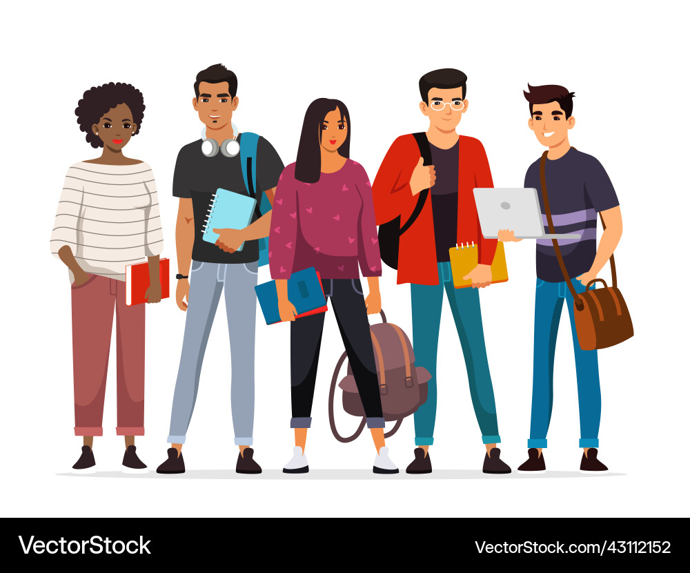 College or university students group young happy Vector Image
