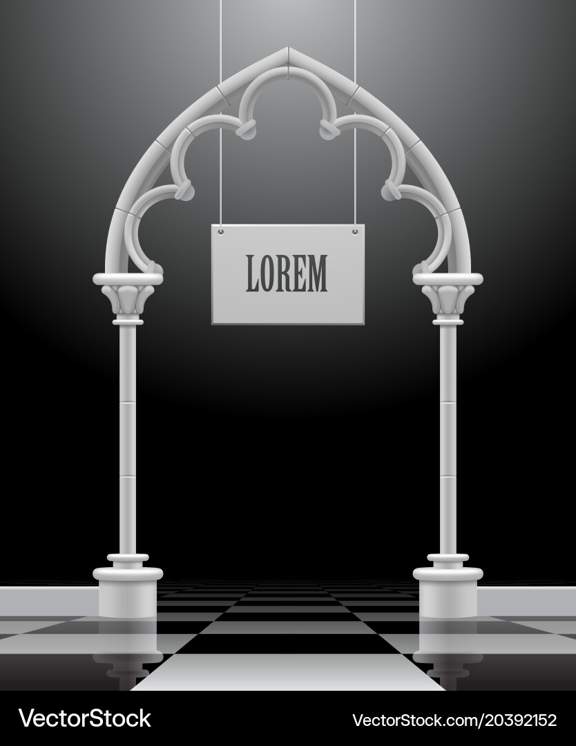 Gothic arch with a suspended signboard in black Vector Image