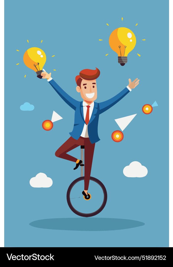 Innovative businessman balancing ideas Royalty Free Vector