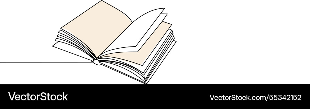 Open book continuous line drawing isolated Vector Image