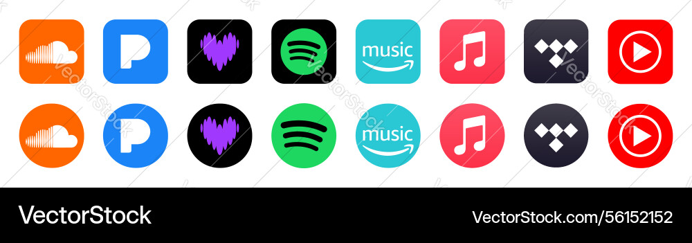 Popular music streaming services logo icon set Vector Image