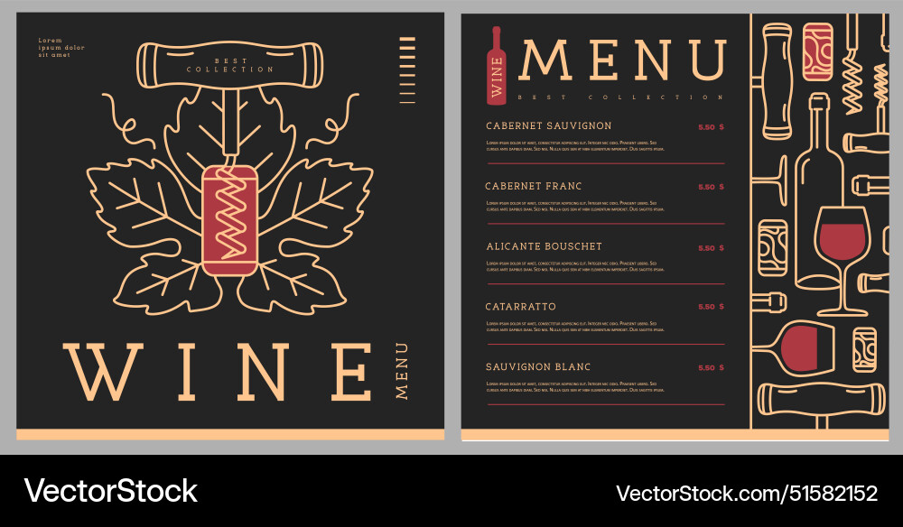 Restaurant modern line art wine menu design Vector Image