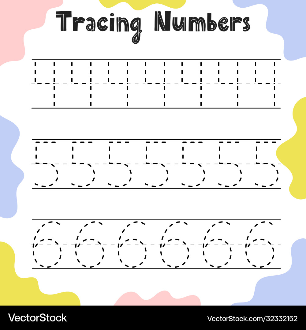 Tracing numbers activity page for kids preschool Vector Image