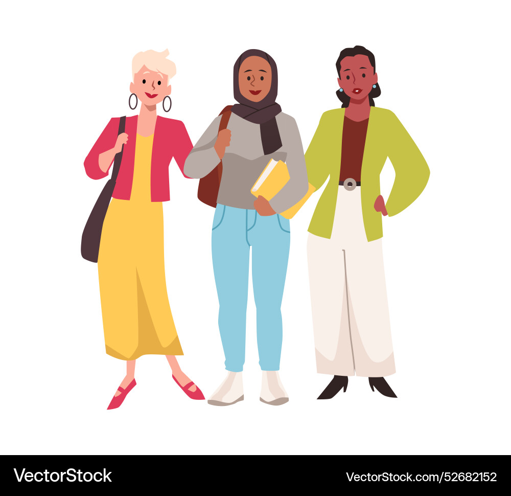 Young women students of different races Royalty Free Vector