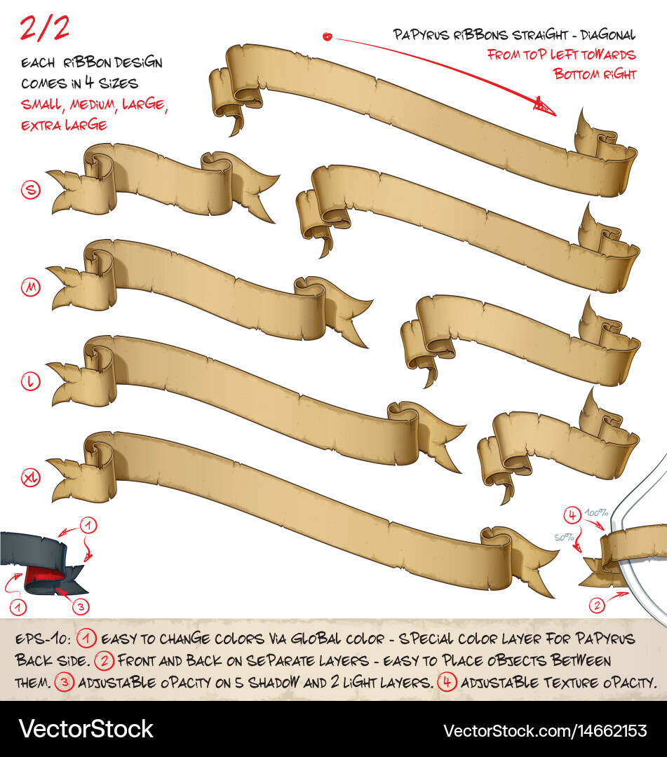 Antique Papyrus Ribbons - Diagonal Set Royalty Free Vector