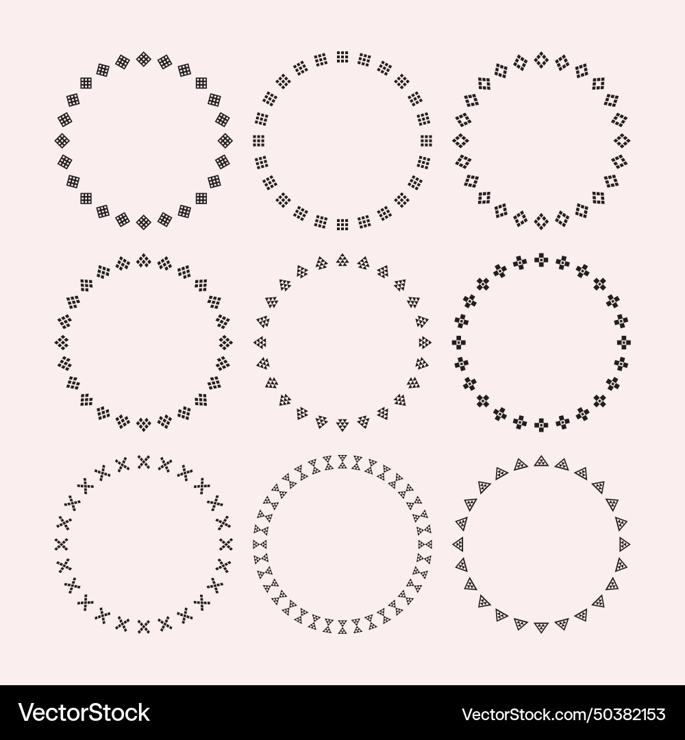 Black creative geometrical tiles round emblems set