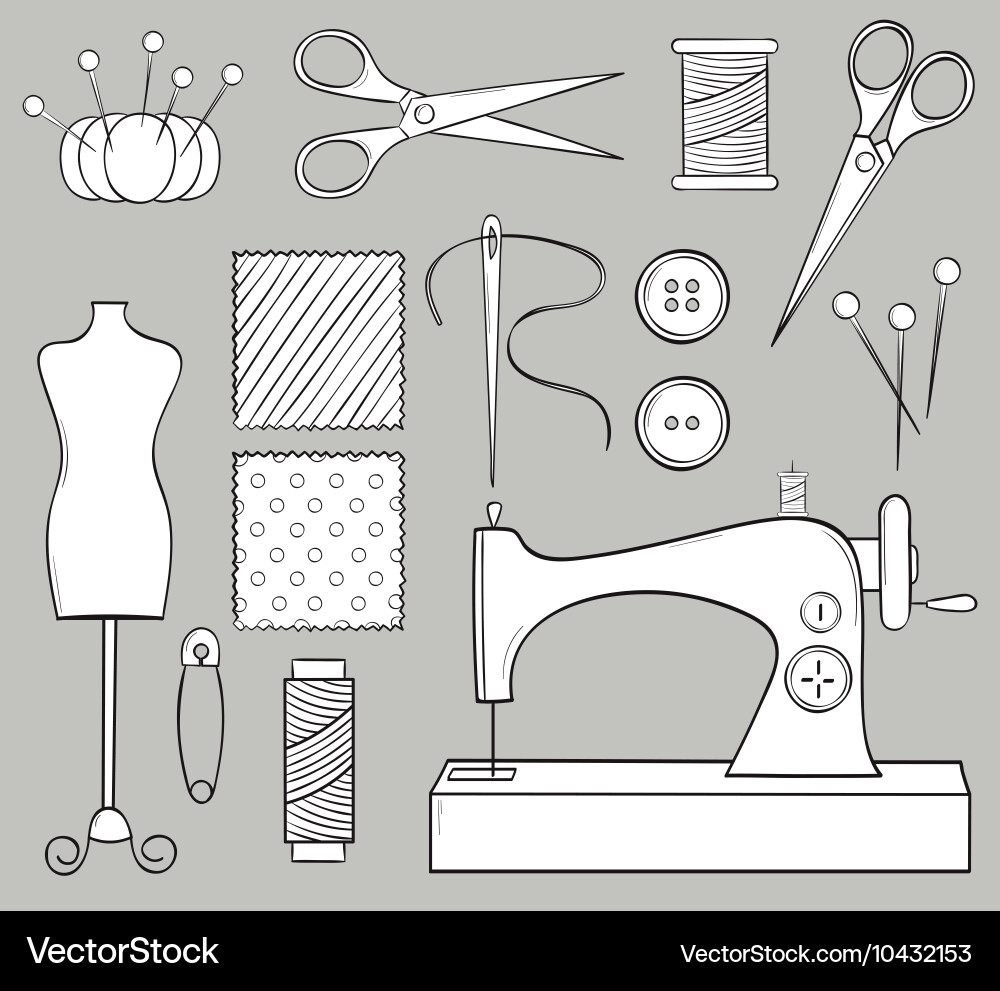 Hand drawn sewing set Royalty Free Vector Image