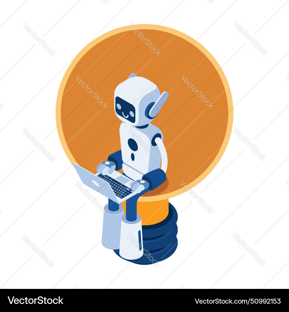 Isometric ai robot inside light bulb Royalty Free Vector