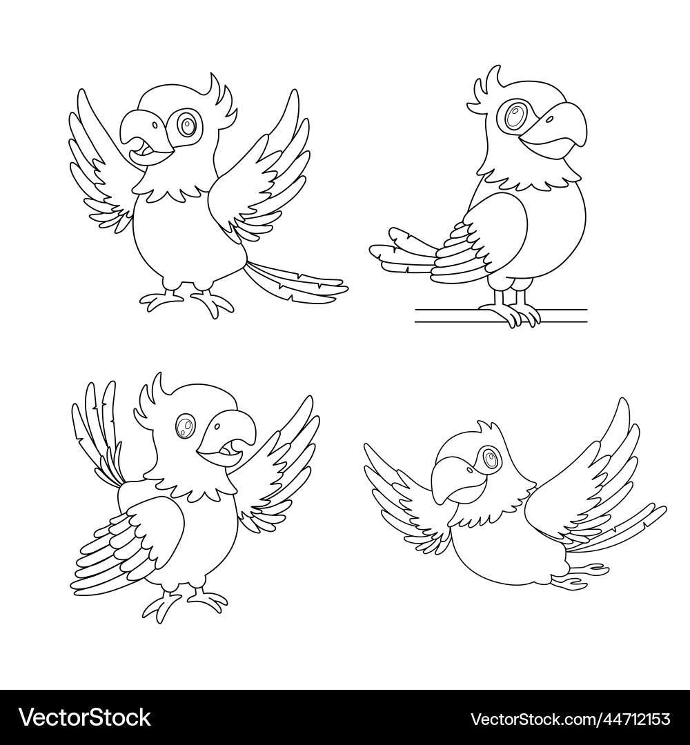 Line parrot bird flying and sitting outline Vector Image