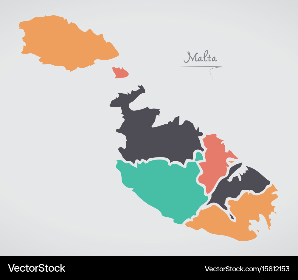 Malta map with states and modern round shapes Vector Image