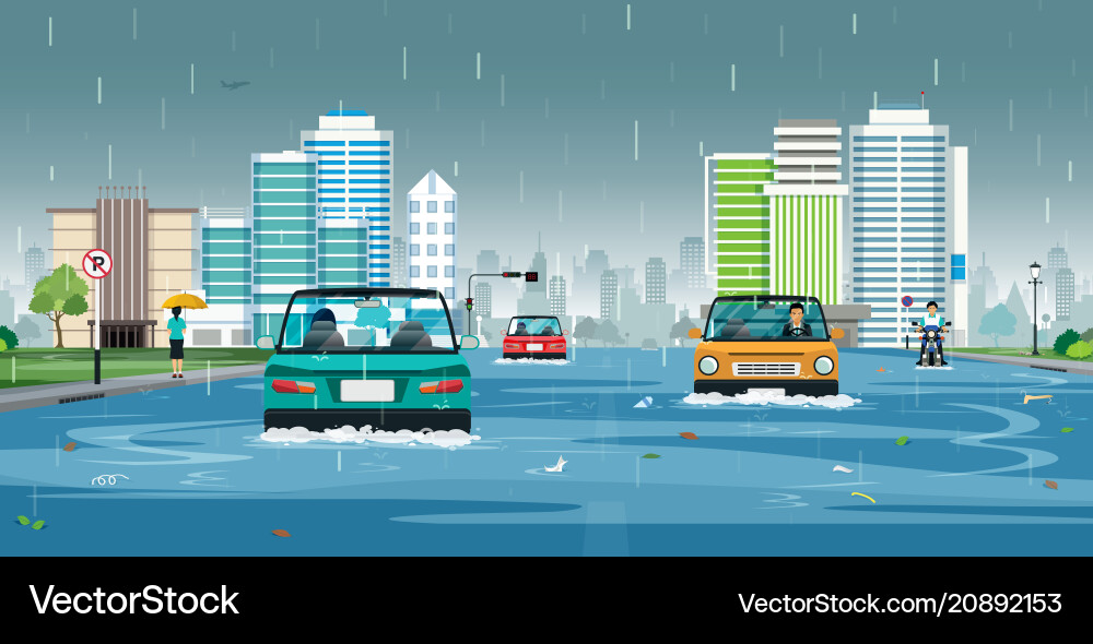 Rain flooded the city Royalty Free Vector Image