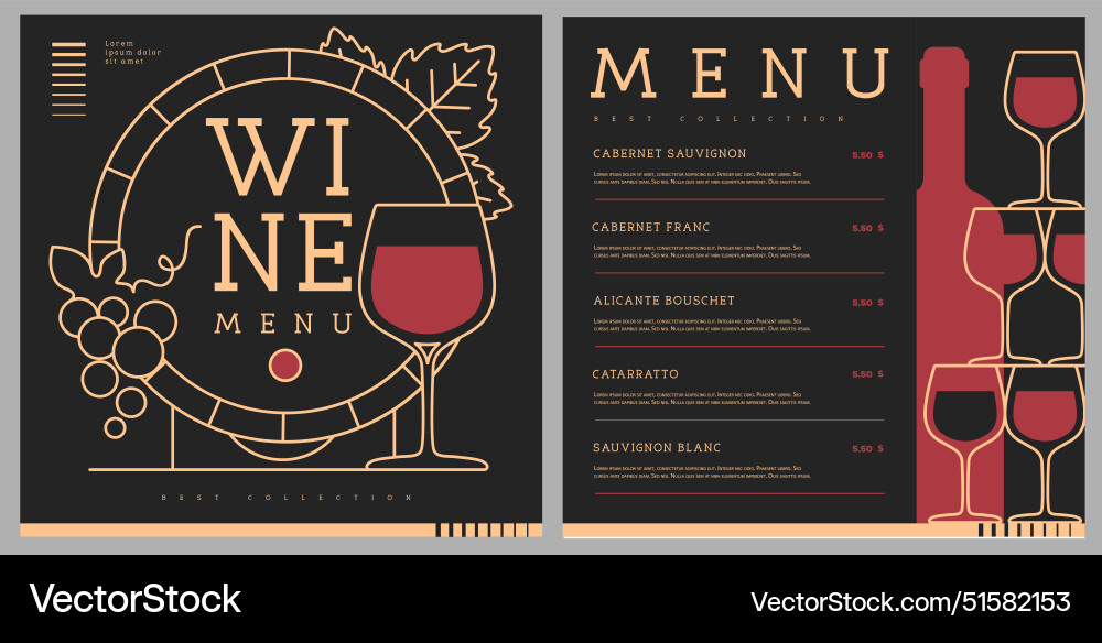 Restaurant modern line art wine menu design Vector Image