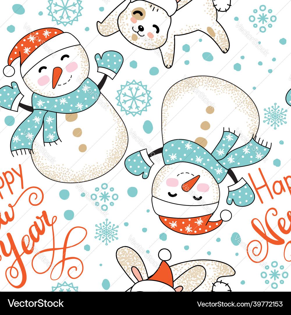 Seamless pattern merry christmas rabbit Royalty Free Vector