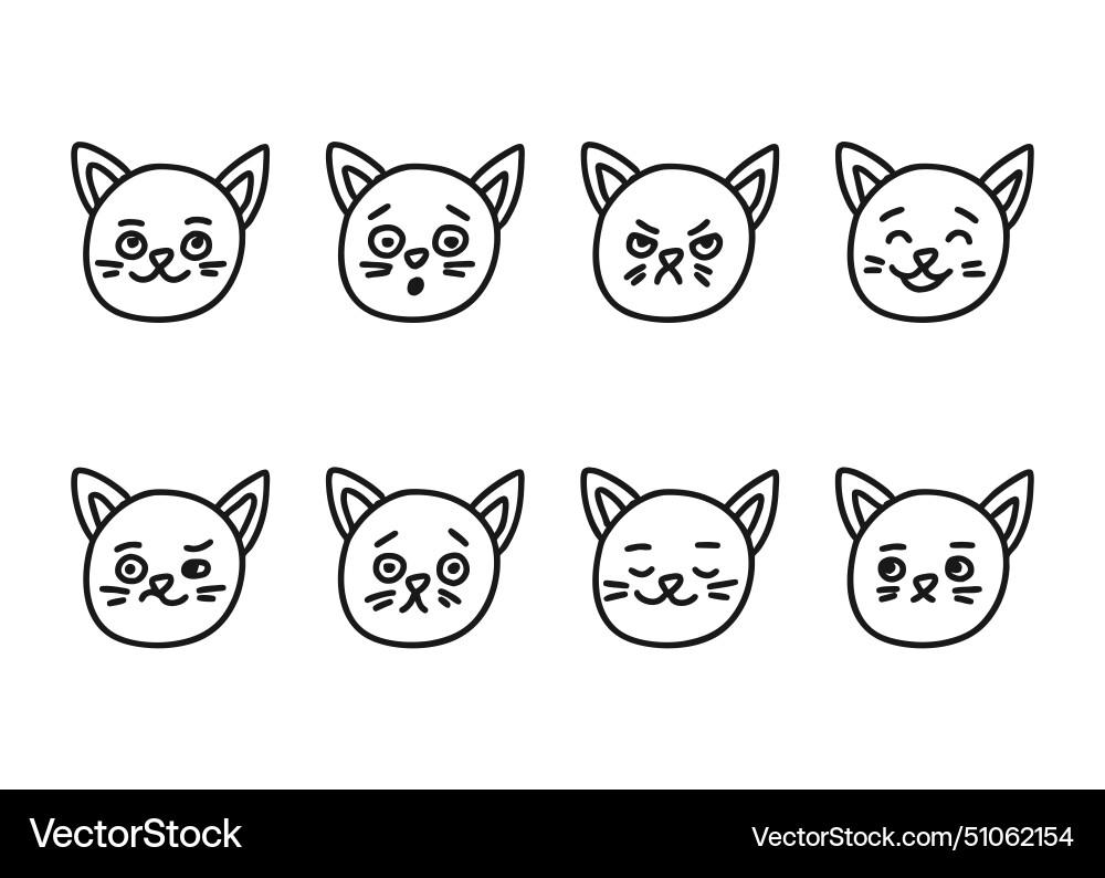 Cat head different facial expressions line doodle Vector Image