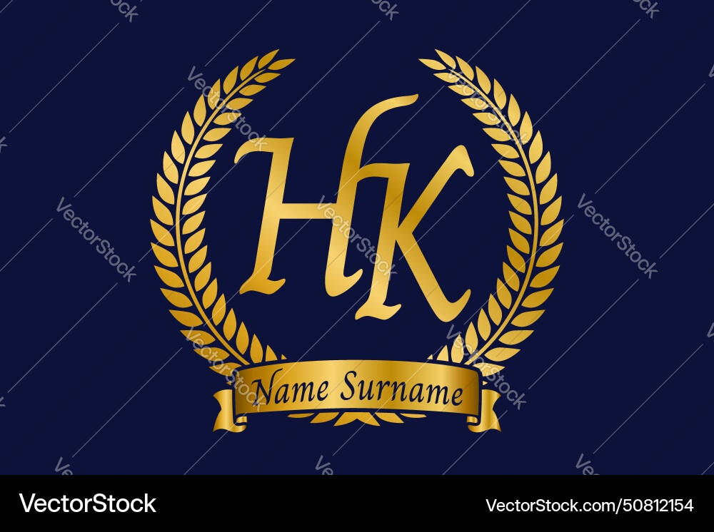 Initial letter h and k hk monogram logo design Vector Image