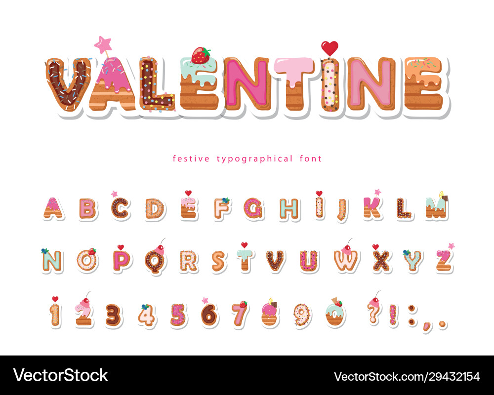 Valentine sweet font cute decorative alphabet Vector Image