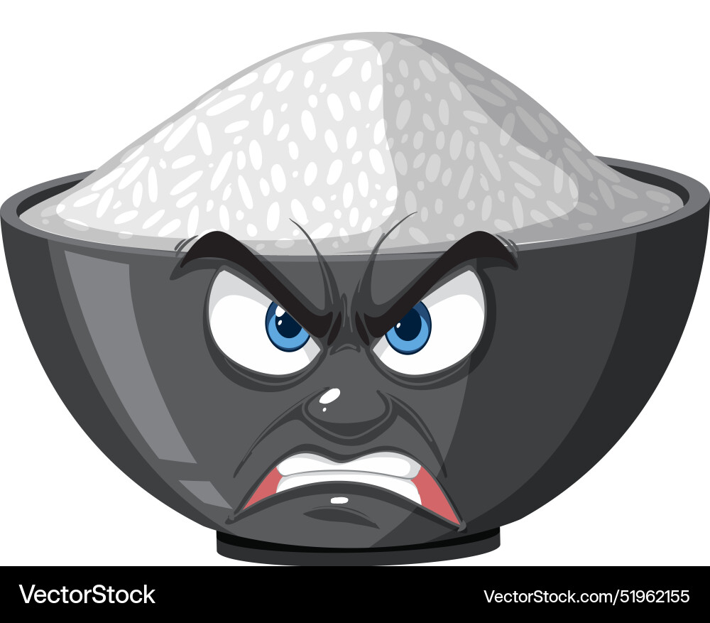 A bowl of rice with an angry face Royalty Free Vector Image