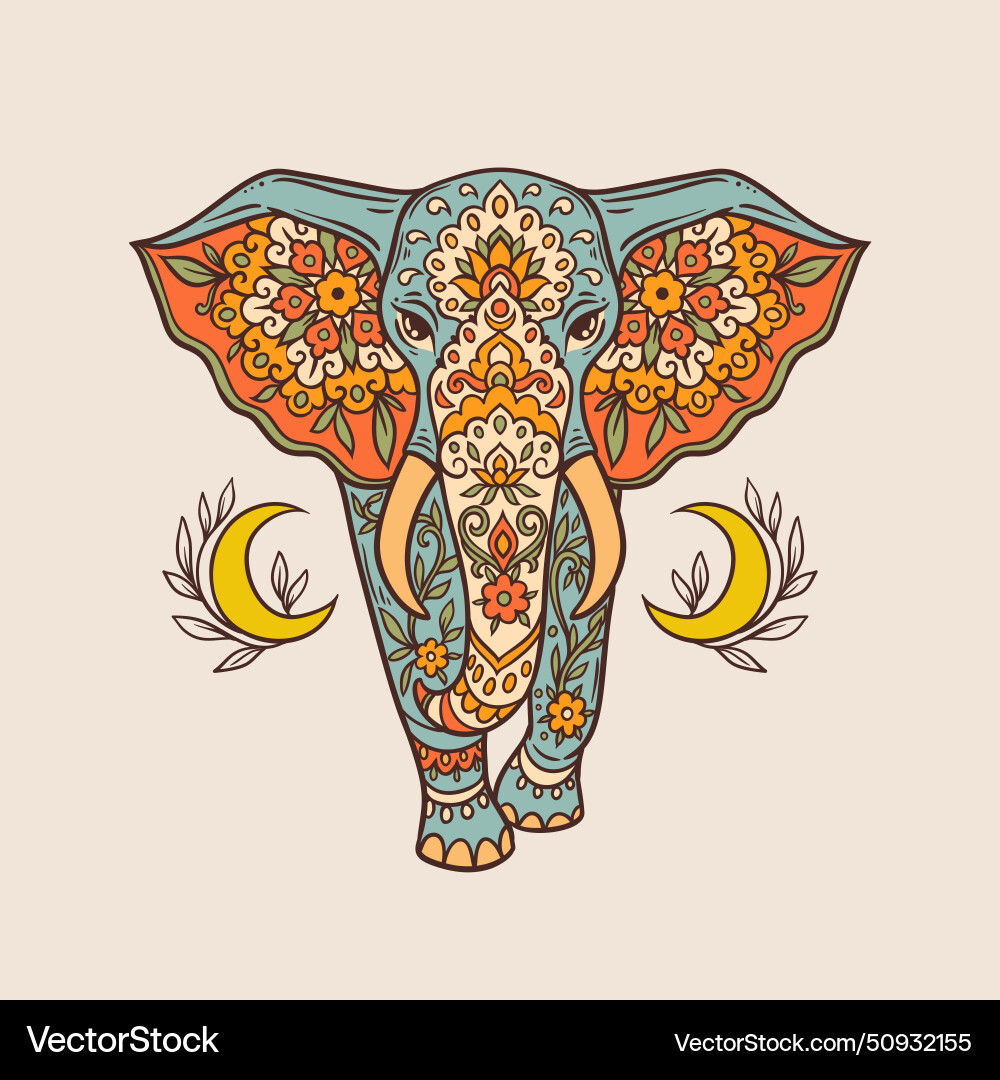 Elephant mandala retro Royalty Free Vector Image