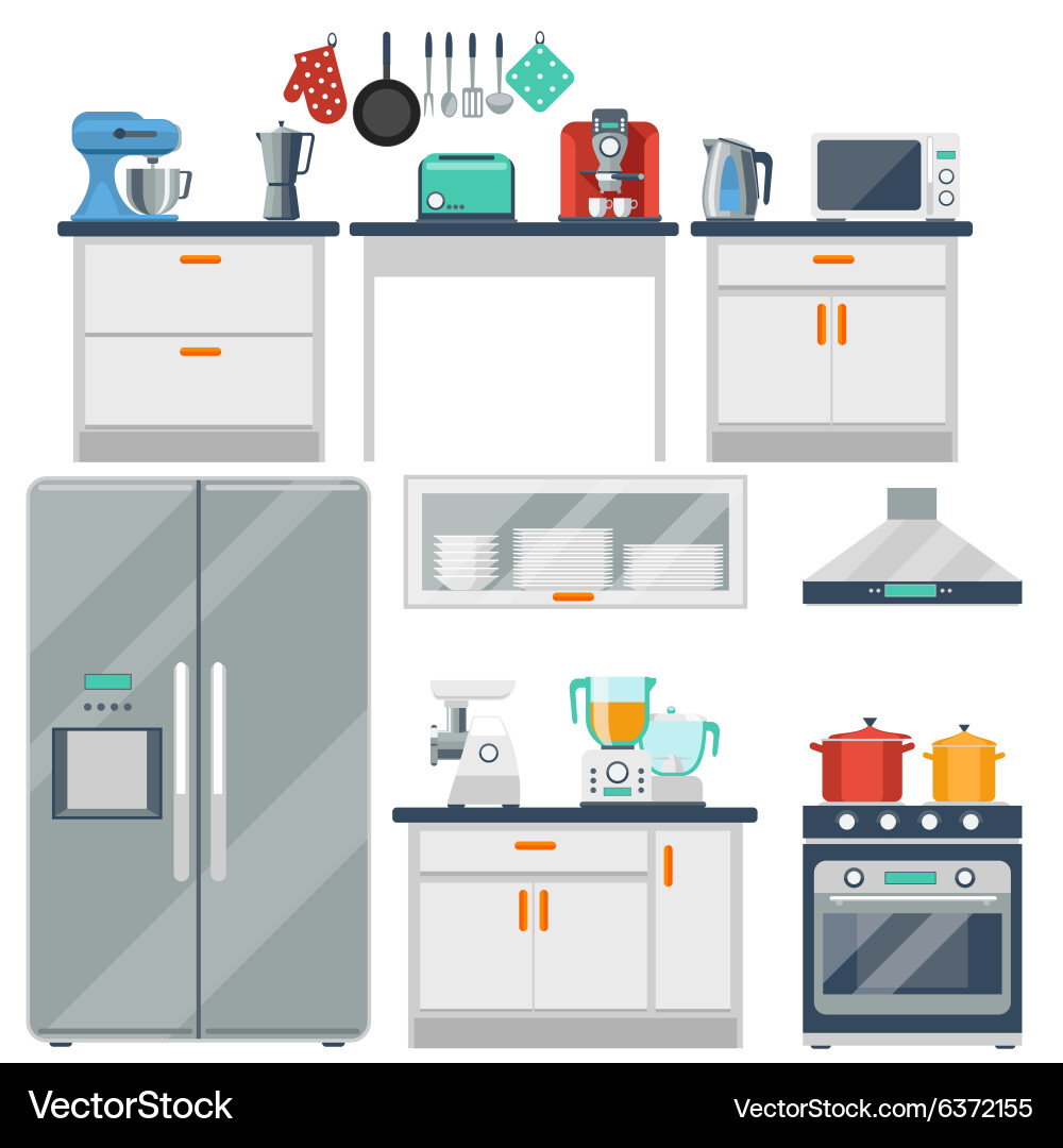 Flat kitchen with cooking tools equipment Vector Image