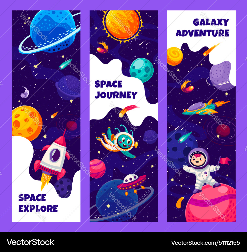 Galaxy adventure and space explore banners Vector Image