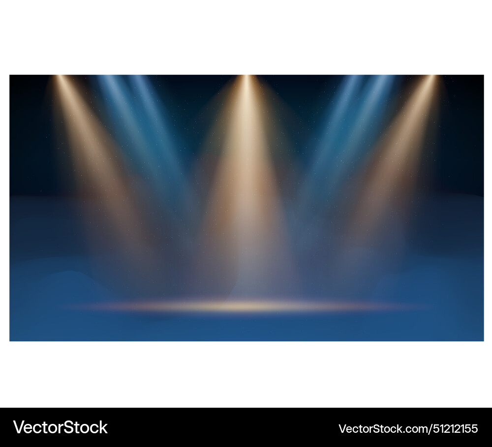 Golden blue spotlight backdrop stage fog smoke Vector Image