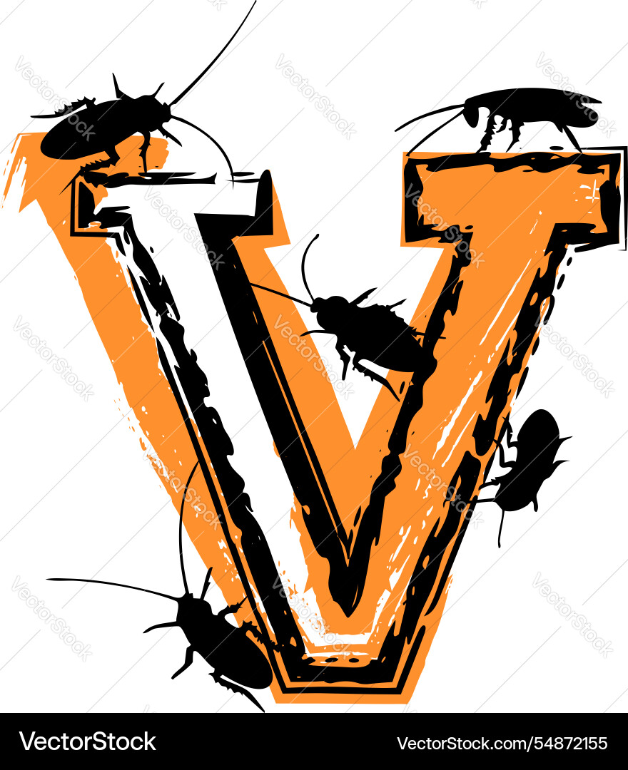 Letter v filled with cockroaches and bugs Vector Image