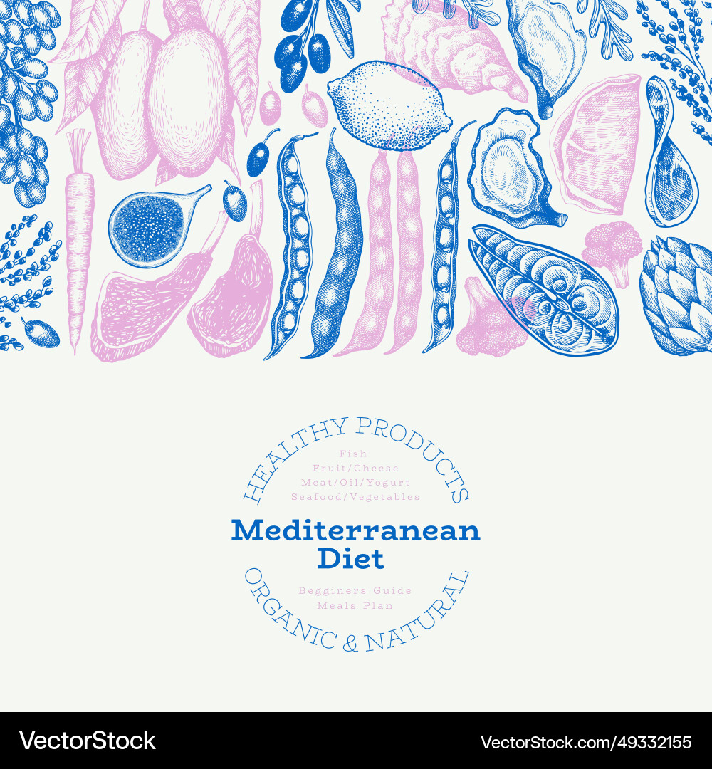 Mediterranean cuisine design template hand drawn Vector Image