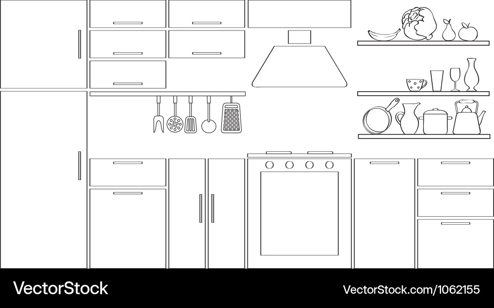 Outline kitchen silhouette Royalty Free Vector Image