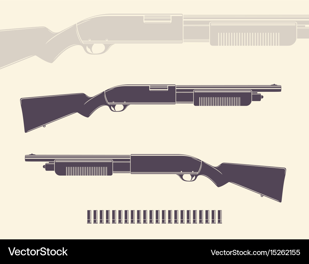 Shotgun hunting rifle with shells and silhouette Vector Image