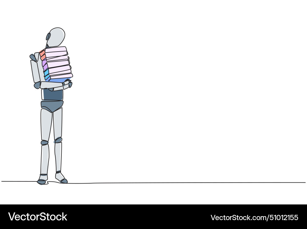 Single continuous line drawing robot standing hug Vector Image