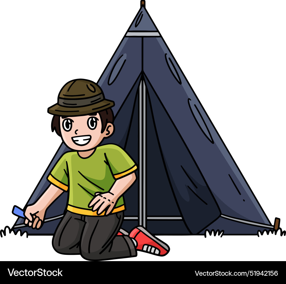 Camping camper setting up tent cartoon clipart Vector Image