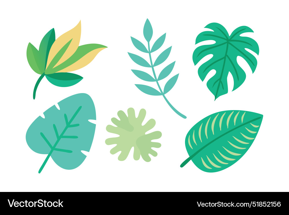 Cute tropical leaf flat set Royalty Free Vector Image