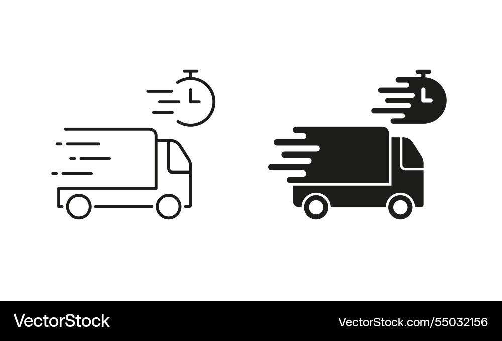 Fast shipping service line and silhouette icon set