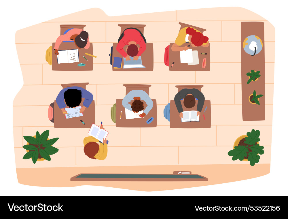 Group of students viewed from above in a classroom